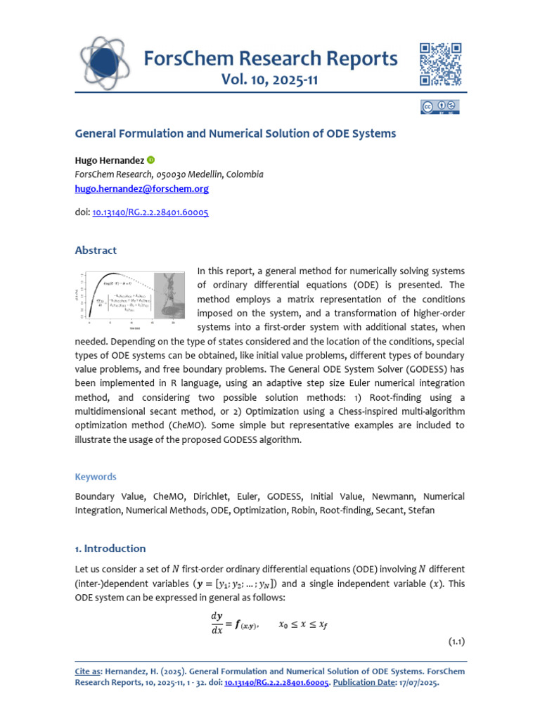 General Formulation and Numerical Solution of ODE Systems | PDF | Ordinary Differential Equation ...