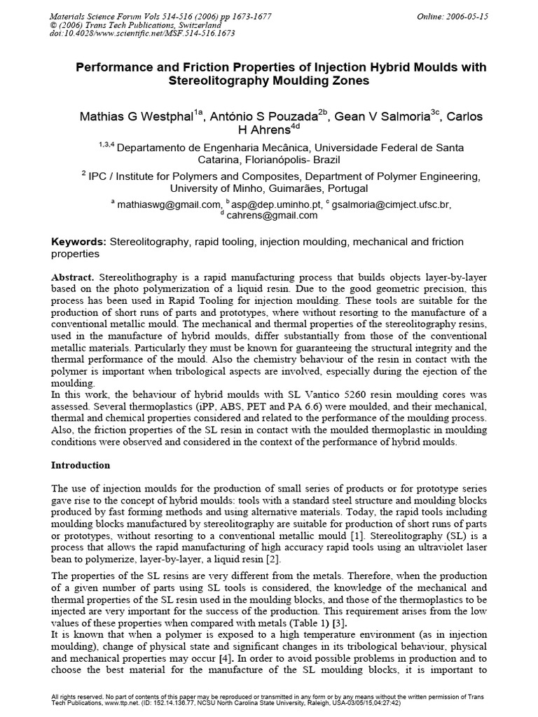 WESTPHAL 2006 Performance and Friction Properties of Injection Hybrid Moulds With ...