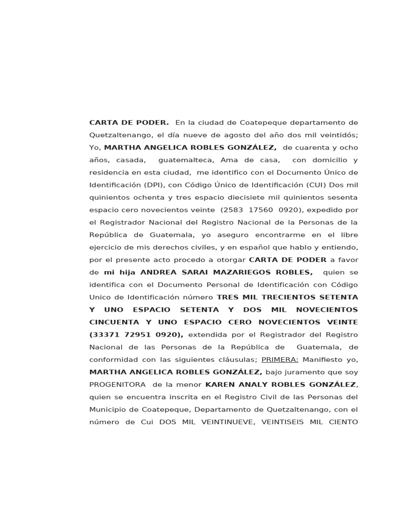 Carta Poder MARTHA-DELMY | PDF | Guatemala | Sociedad de ...