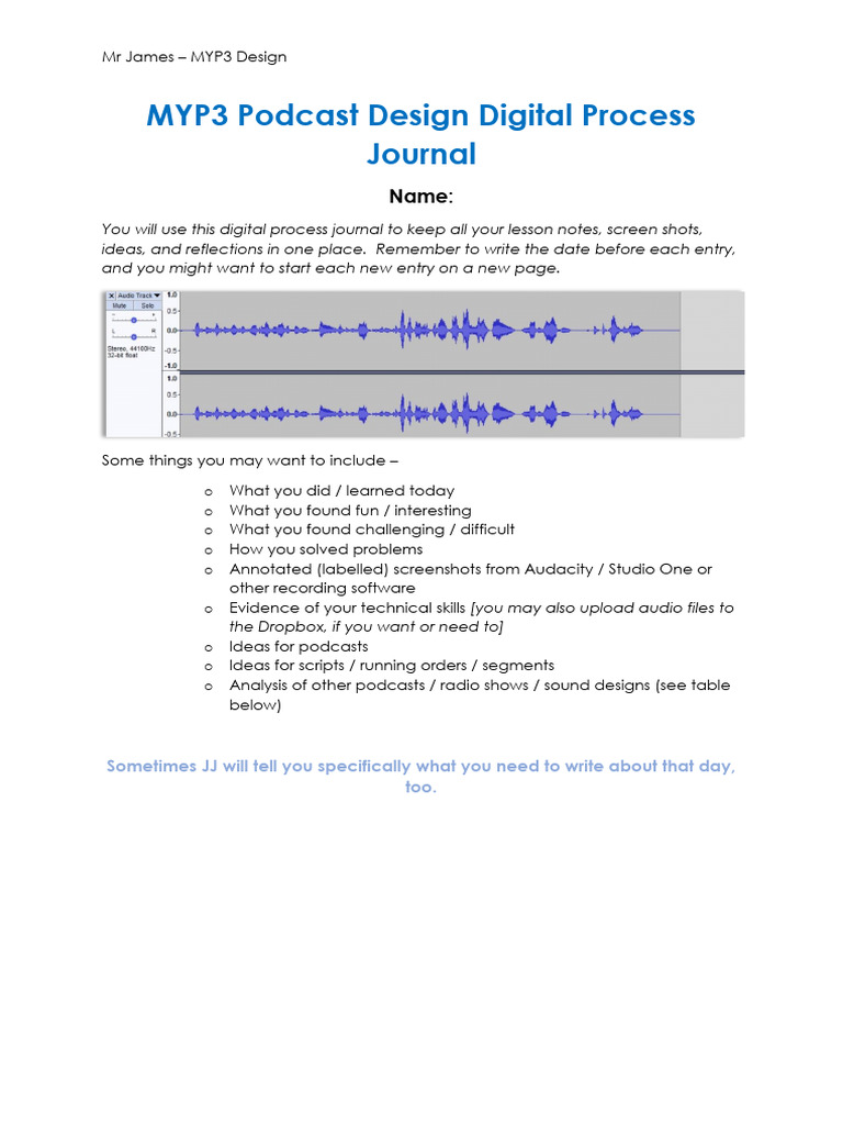 MYP3 Podcast Design Digital Process Journal Muhammad | PDF | Podcast