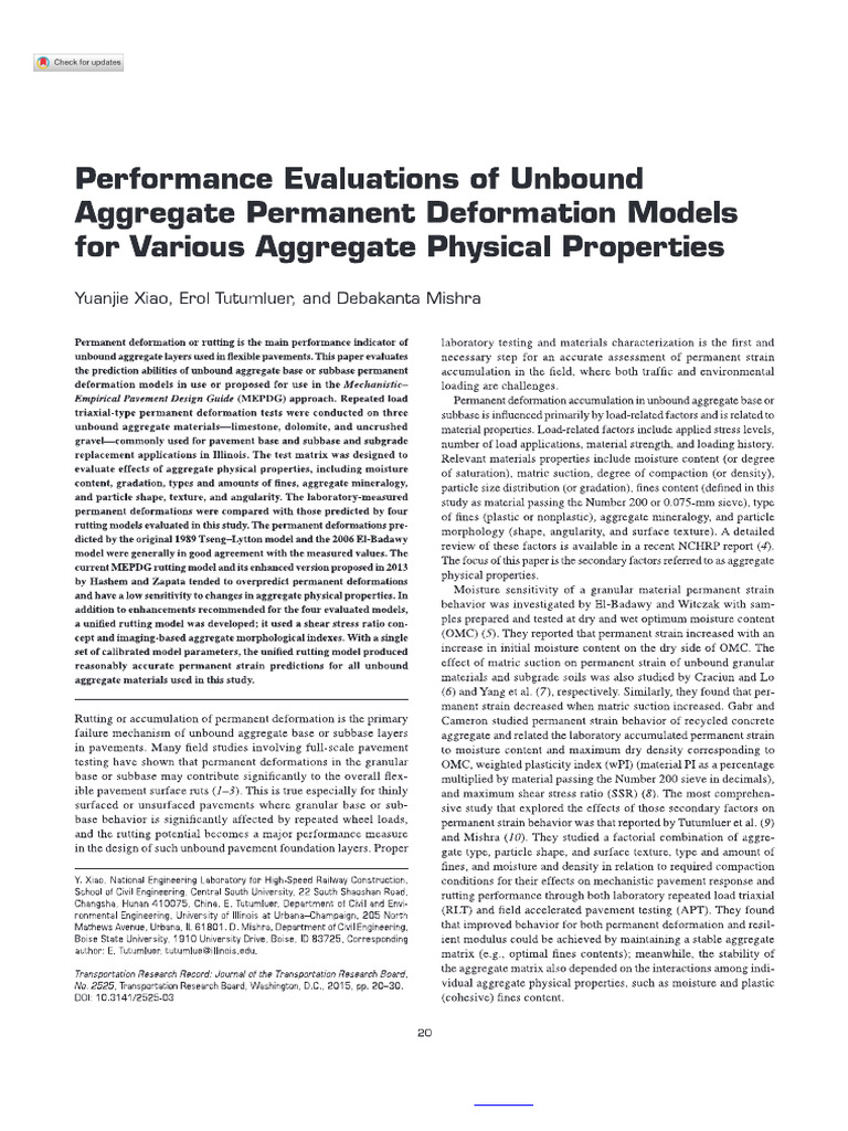 Performance Evaluations of Unbound Aggregate Permanent Deformation ...