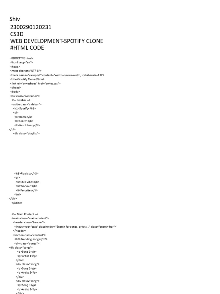 Shiv 2300290120231 Cs3d Spotifyclone | PDF | Computing | Computer Programming