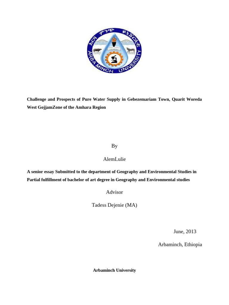 Challenge and Prospects of Pure Water Supply in Gebezemariam Town ...