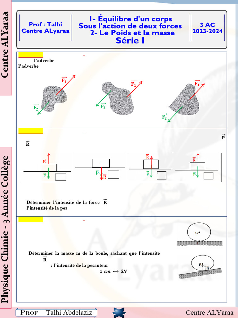 Exercices sur l'équilibre et forces en physique | PDF | Poids | Masse