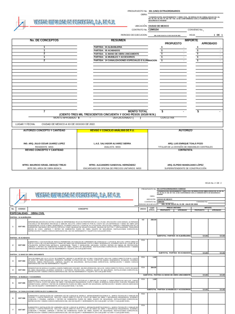 Cedula Precios Extraordinarios 001 | PDF | Elementos arquitectónicos ...
