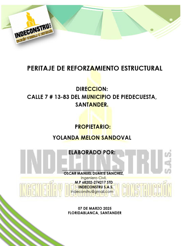 Peritaje Reforzamiento CL 7 # 13-83 PIEDECUESTA, SANTANDER | PDF ...