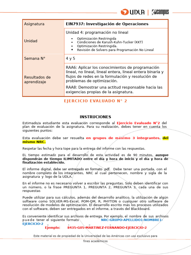 03 Ein7937 Evaluacion Ejercicio Evaluado 2 May-Jul 2025 | PDF | Programacion no lineal ...