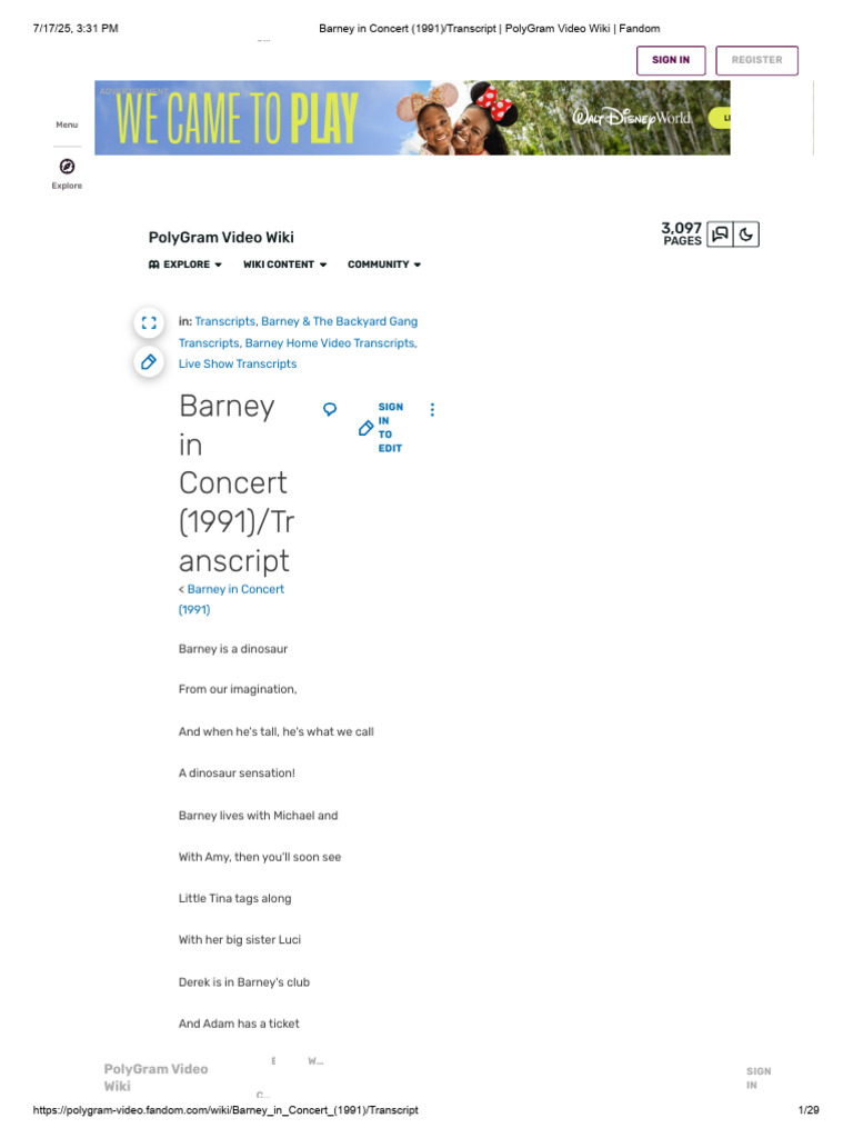 Barney in Concert 1991 Transcript | PDF | Hypertext | Websites