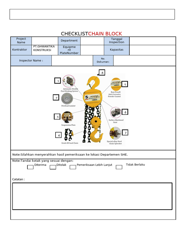 Checklist Inspeksi Chain Block | PDF