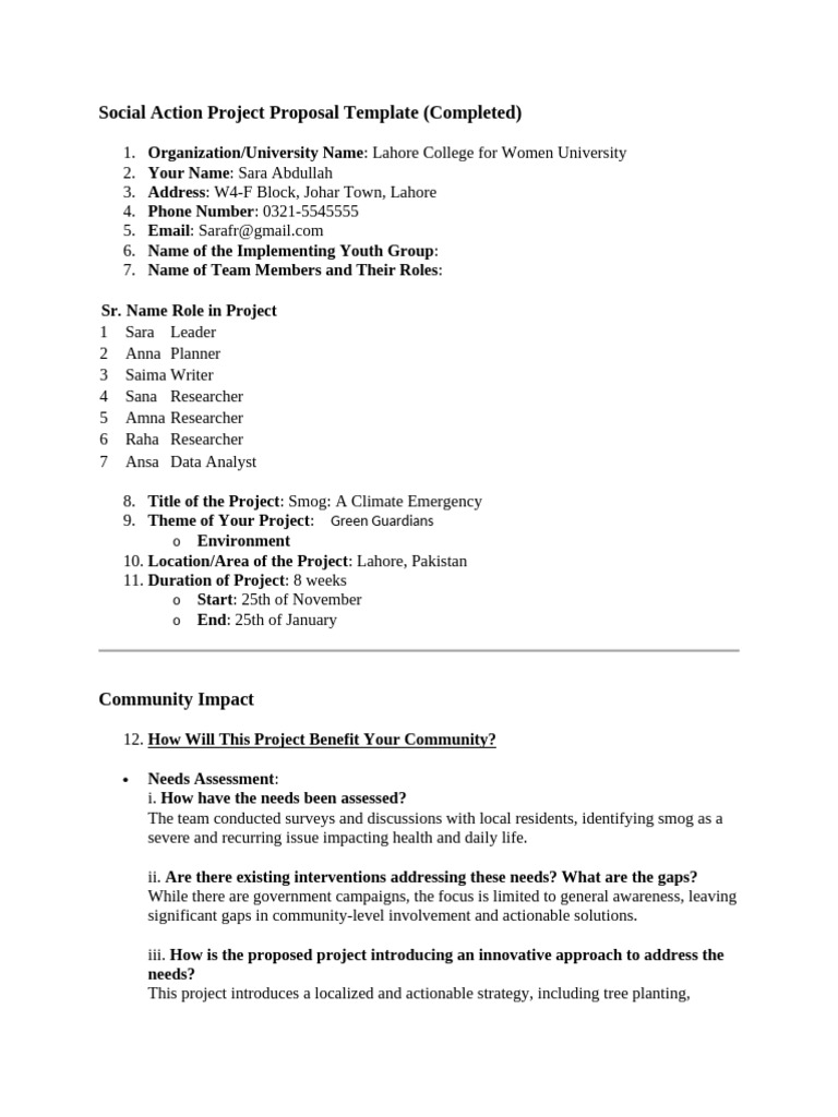 Social Action Project Proposal Template | PDF | Air Pollution | Natural ...