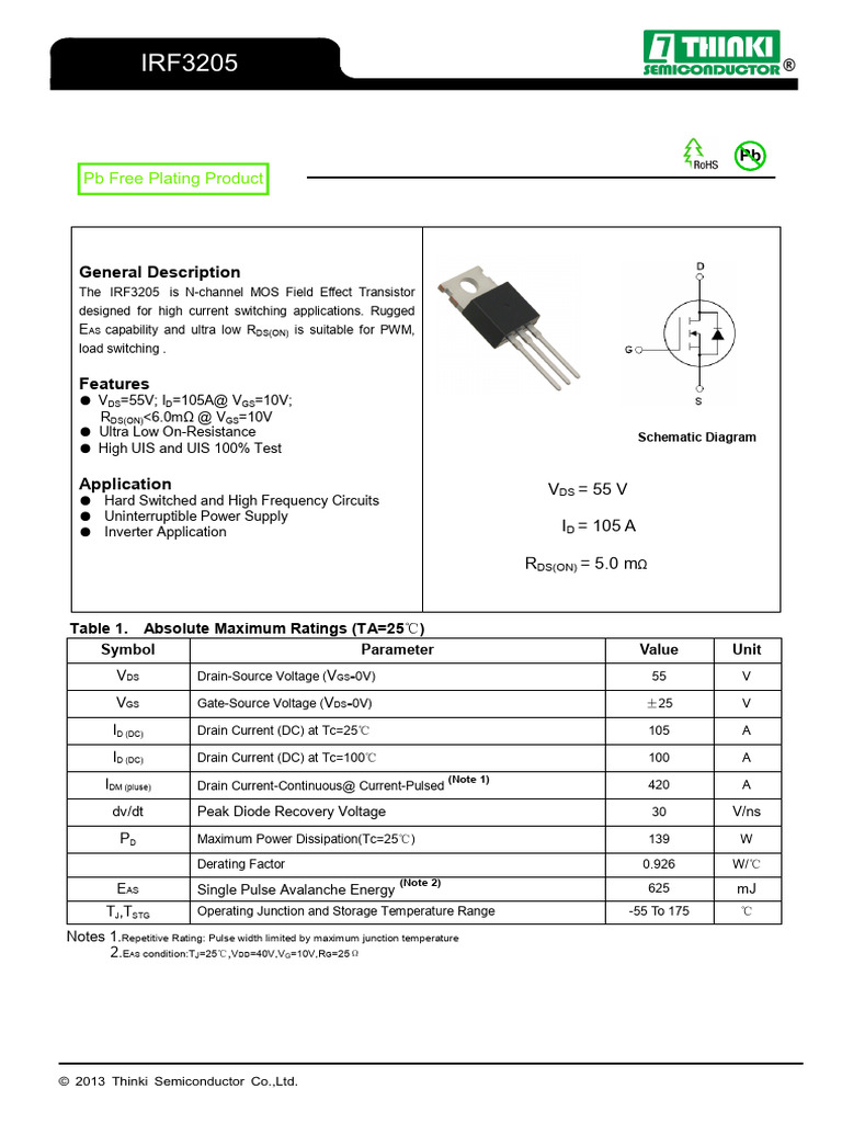 IRF3205 MOSFET Datasheet Overview | PDF | Field Effect Transistor | Mosfet