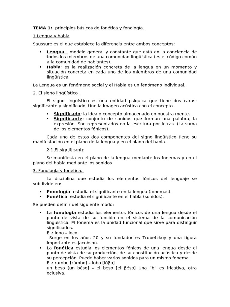 Tema 1 Principios Básicos de La Fonetica y Fonologia | PDF | Fonema | Fonología