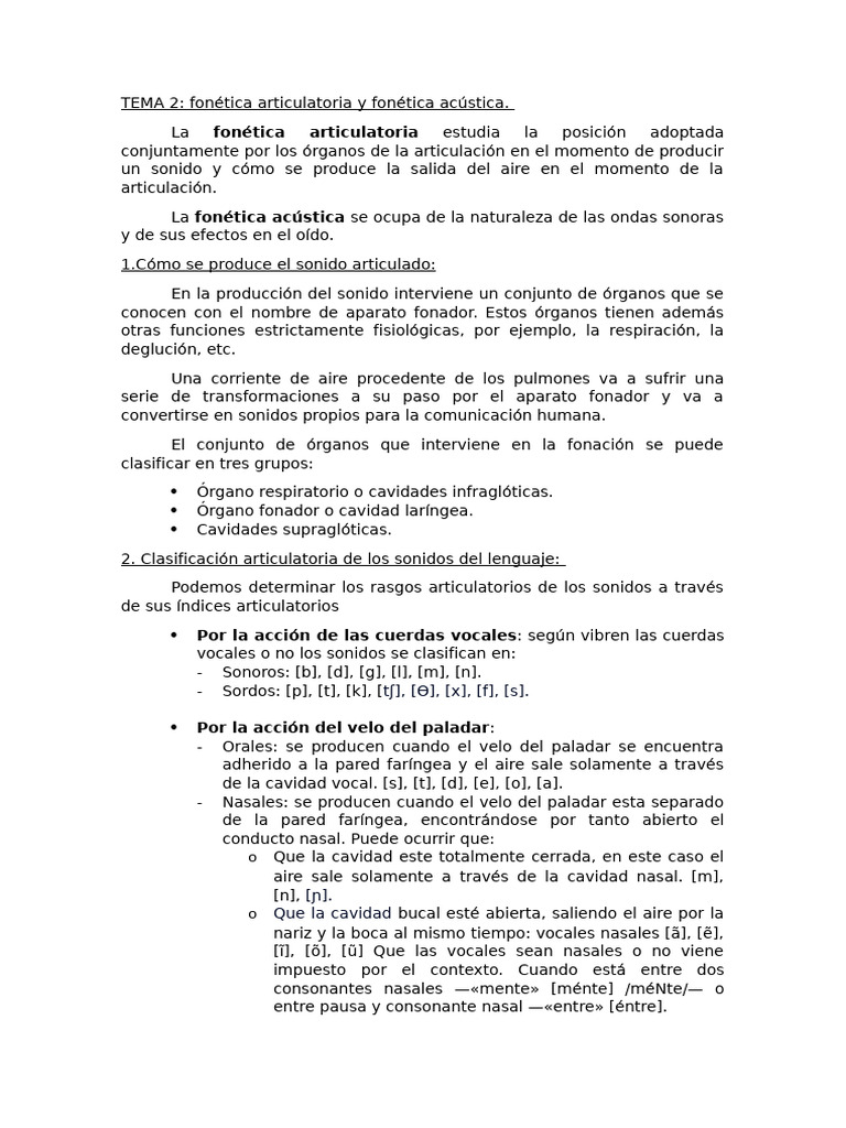 Tema 2 Fonetica Articulatoria y Acustica | PDF | Fonética | Voz humana
