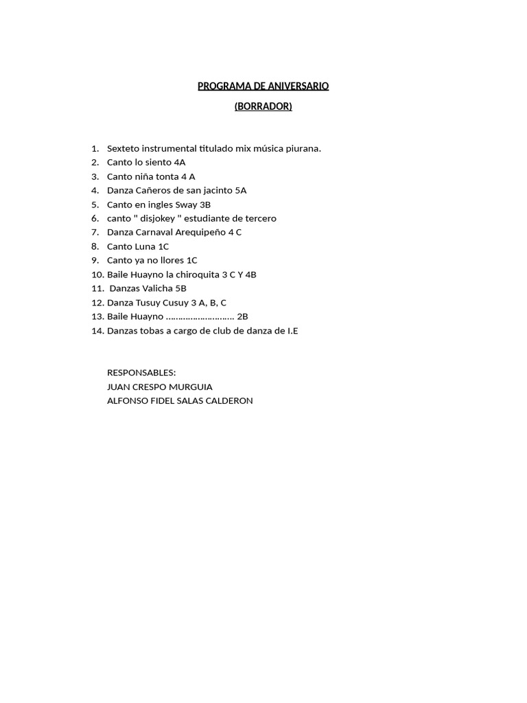 Programa de Aniversario | PDF