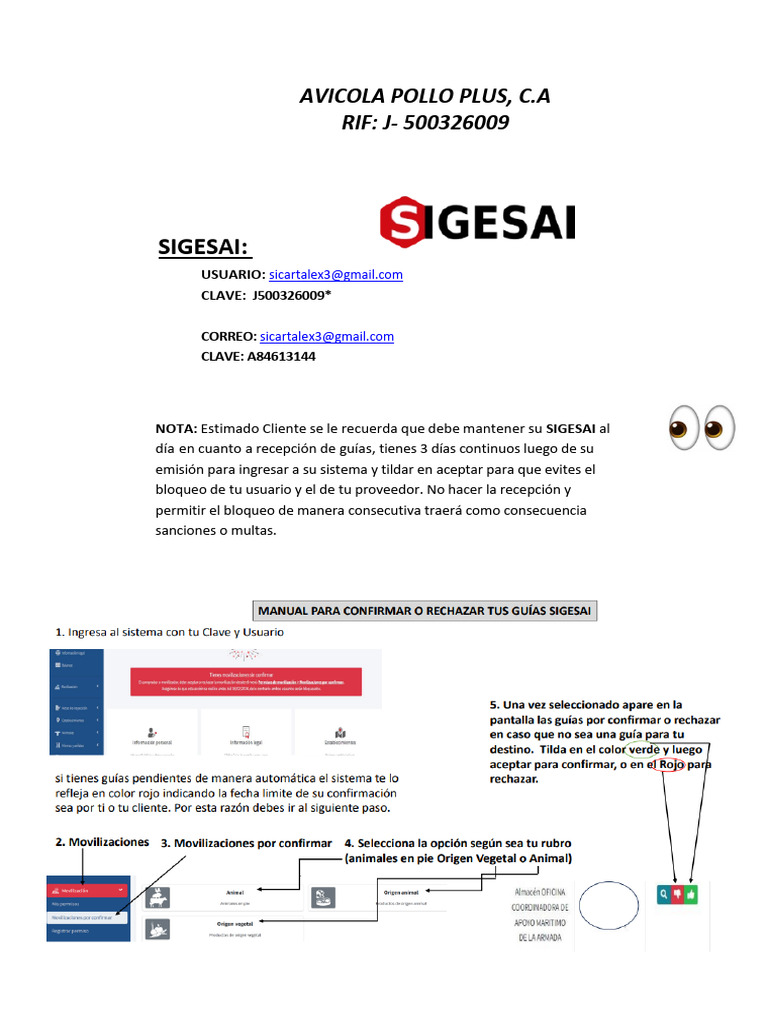 Clave y Usuario Avicola Pollo Plus | PDF