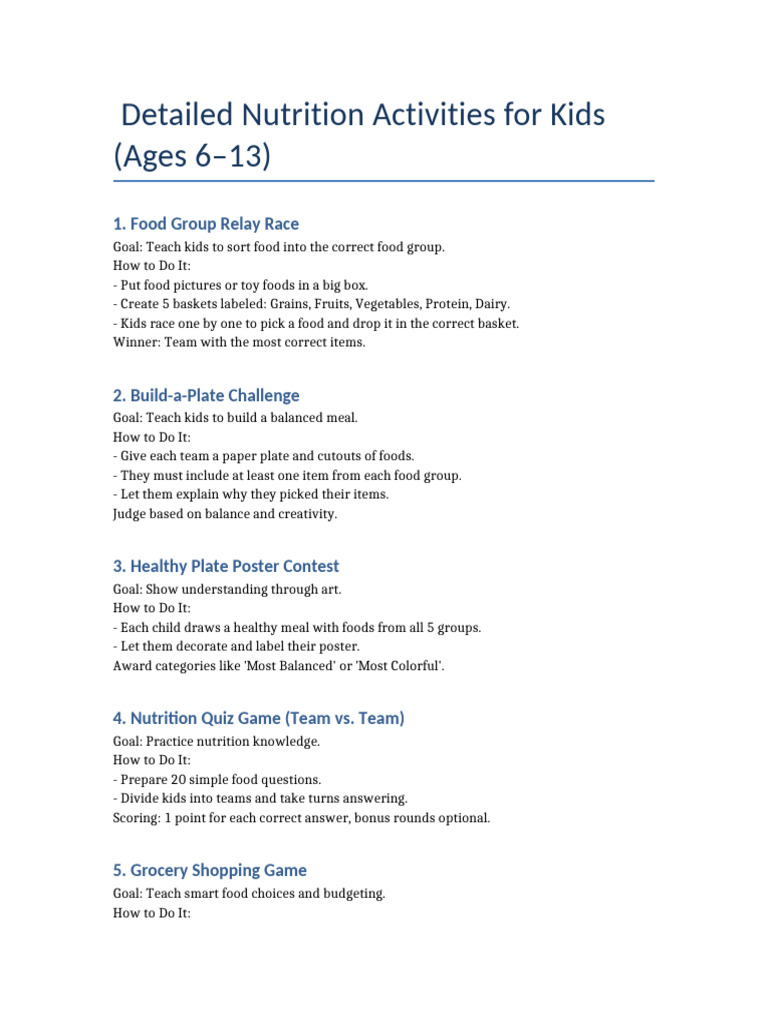 Engaging Nutrition Activities for Kids | PDF | Meal | Foods