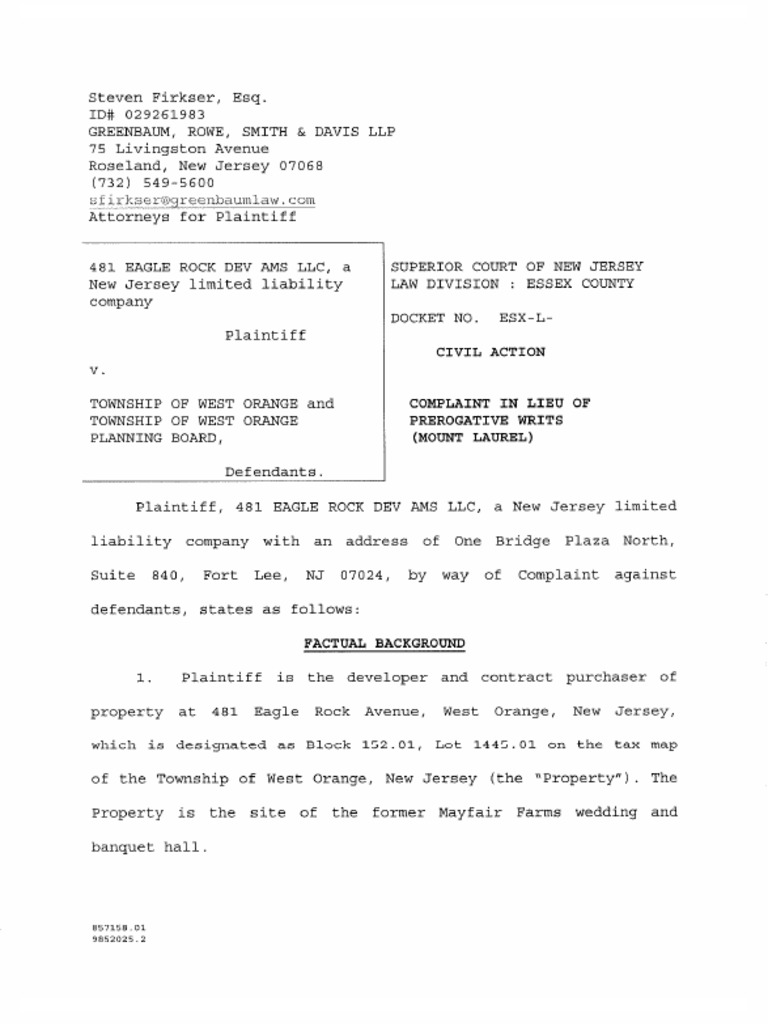 Mayfair Claim Against Township | PDF | Complaint | Common Law
