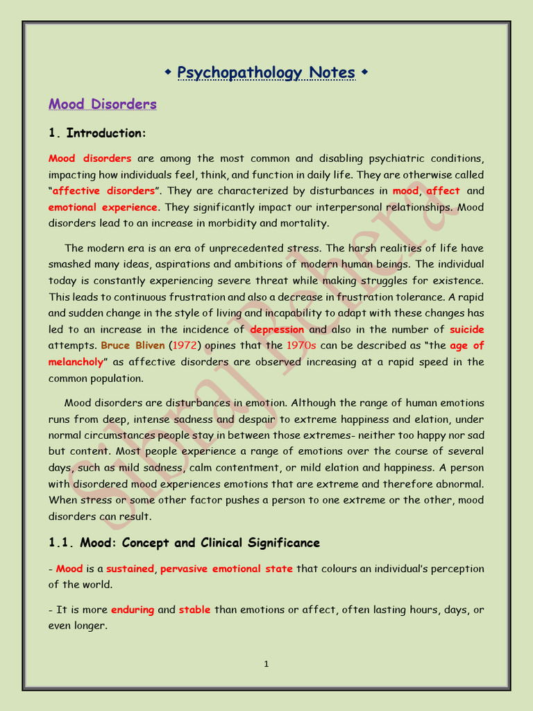 Psychopathology Notes Mood Disorders 2 | PDF | Mood Disorders | Bipolar ...