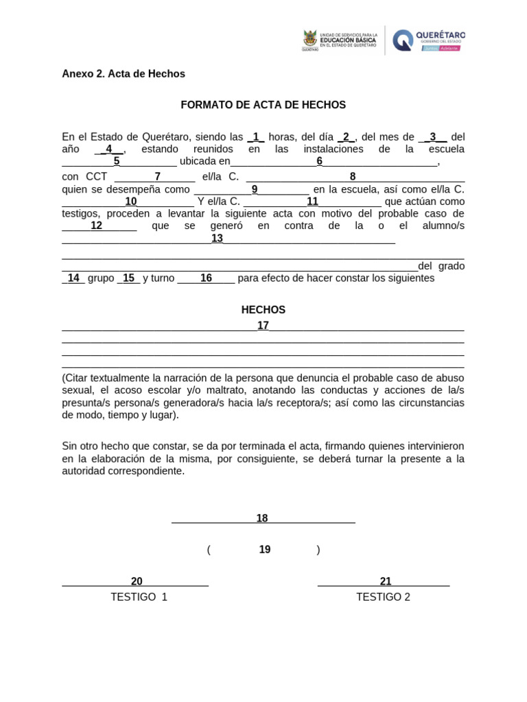 Formato Acta de Hechos | PDF
