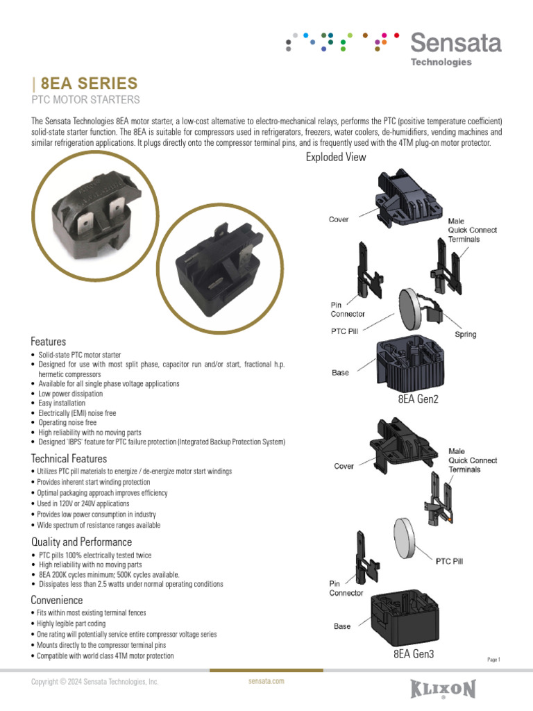 Sensata 8ea Series PTC Motor Starters Datasheet | PDF | Refrigerator ...