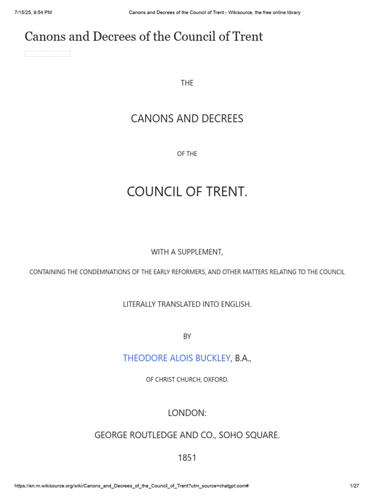 Canons and Decrees of The Council of Trent - Wikisource, The Free Online Library | PDF ...