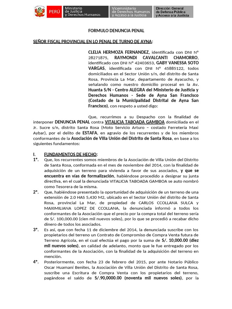 Modelo de Denuncia Penal Por Apropiacion Ilicita | PDF | Justicia ...