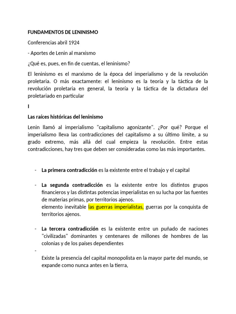 Fundamentos del Leninismo | PDF | leninismo | Vladimir Lenin