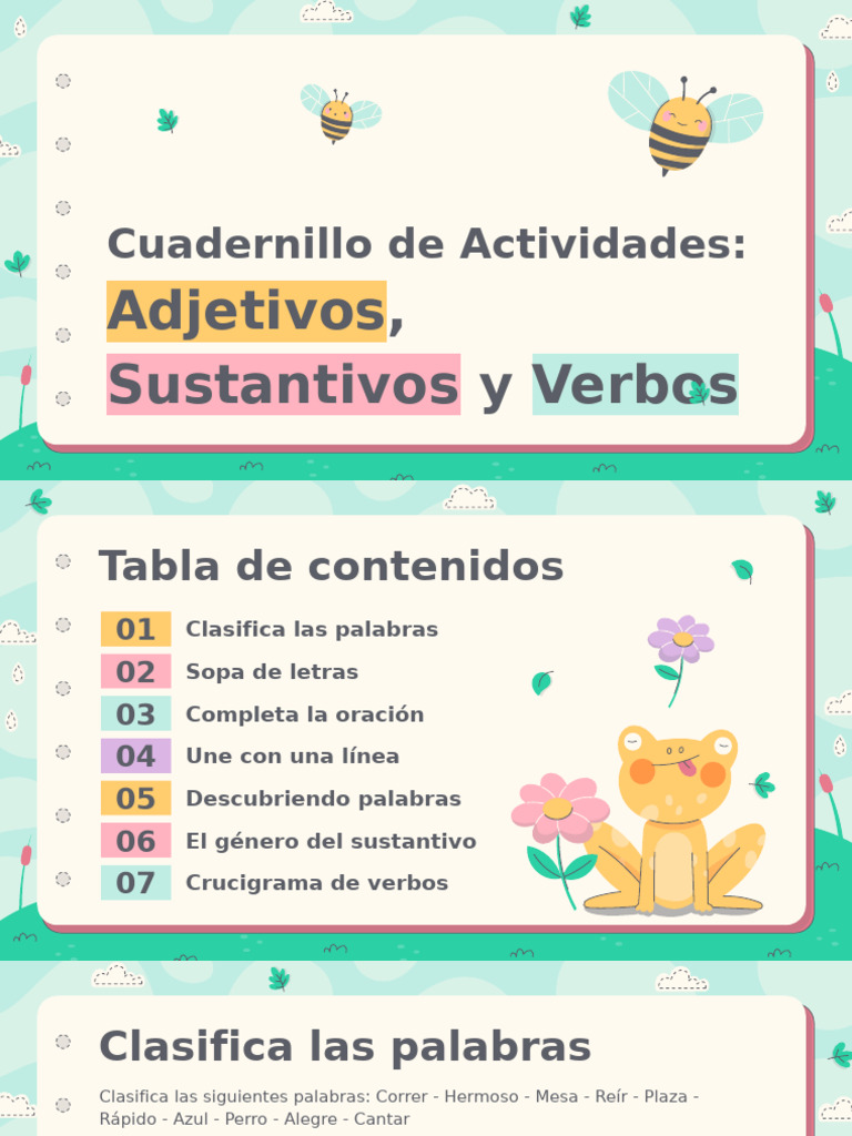 Cuaderno de Actividades - Adjectives, Nouns and Verbs by Slidesgo | PDF ...