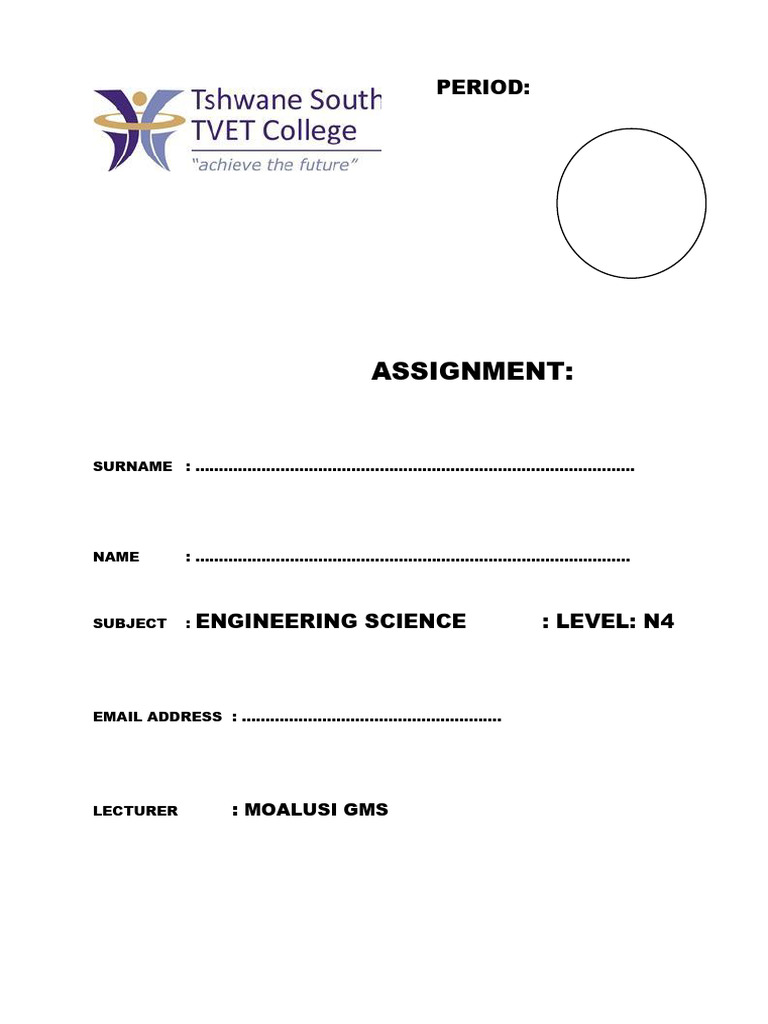 Assignment Cover Page Engineering Science n4 t2-2025 | PDF