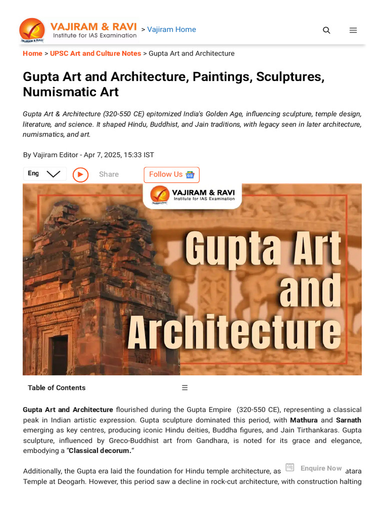 Gupta Art and Architecture, Paintings, Sculptures, UPSC Notes | PDF