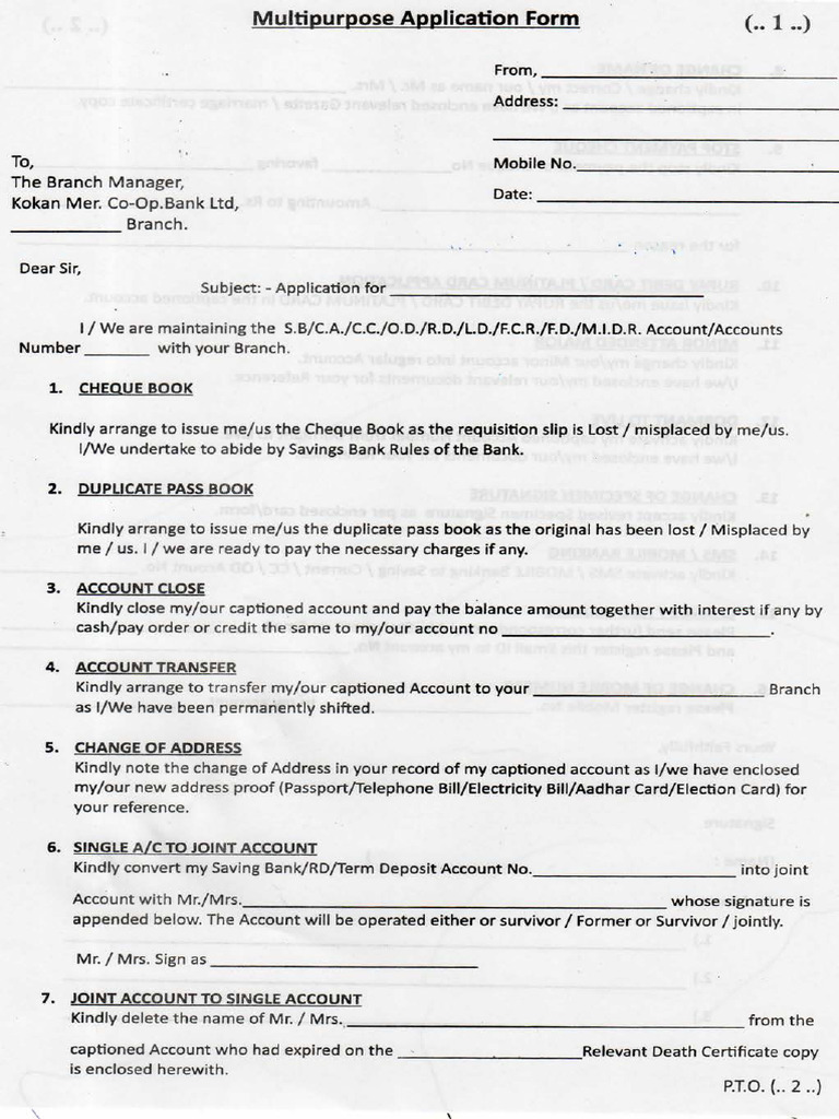 Multipurpose Application Form | PDF