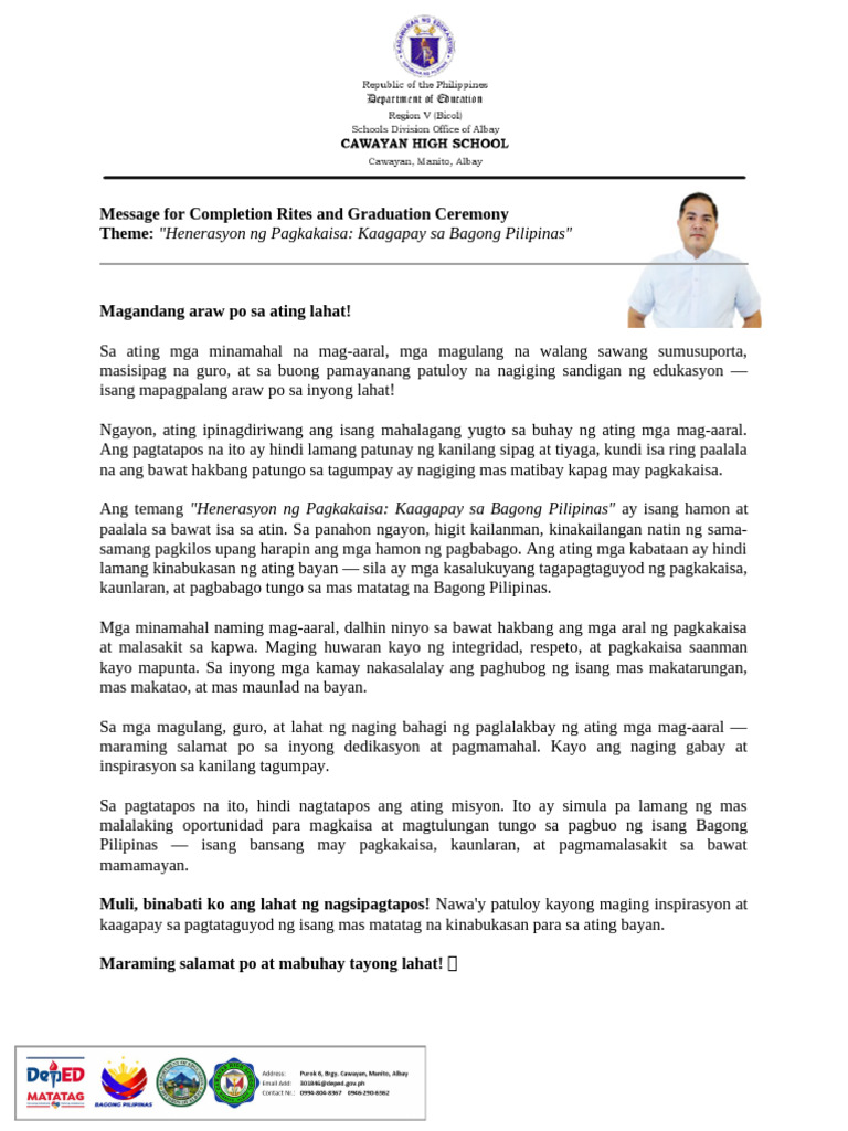 Message For Completion Rites and Graduation Ceremony | PDF