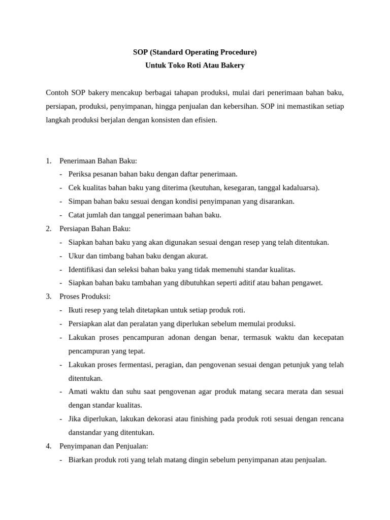 SOP Produksi Toko Roti dan Bakery | PDF