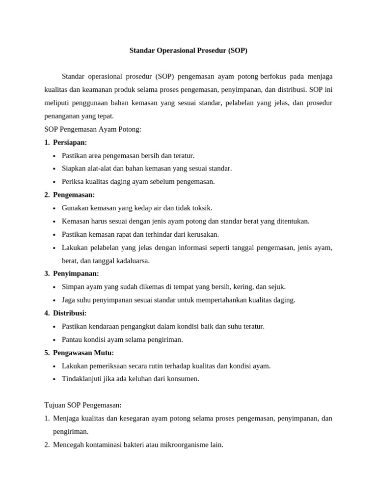 SOP Pengemasan Ayam Potong | PDF