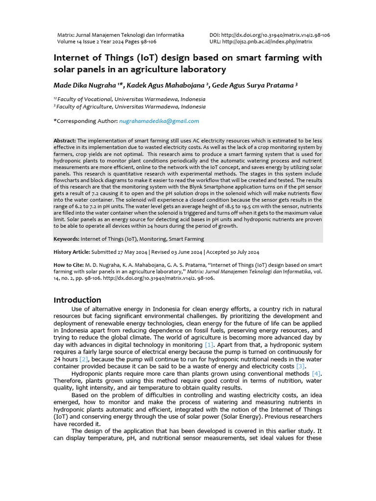 Internet of Things (IoT) Design Based On Smart Farming With Solar ...