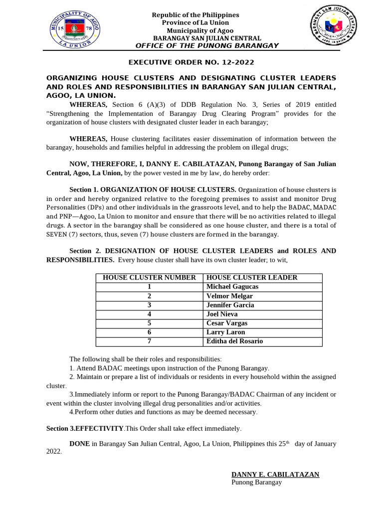 Organizing House Clusters in Agoo | PDF | Government | Justice