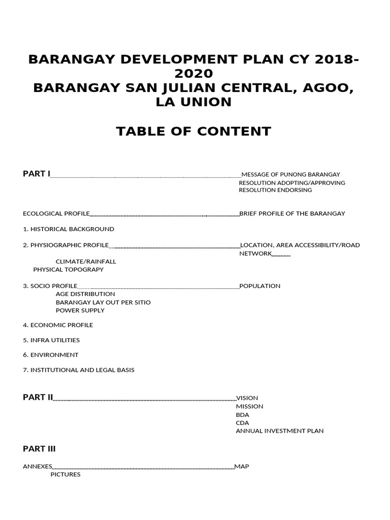 Barangay Development Plan 2018 Tble | PDF
