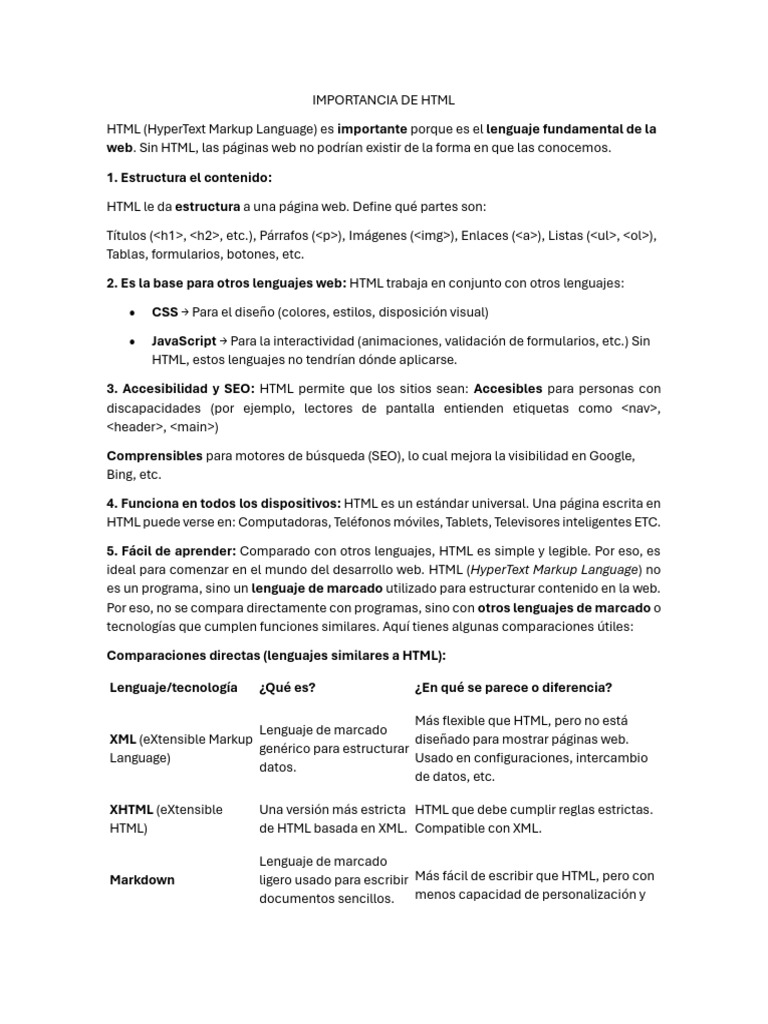 Importancia de HTML en la web | PDF | HTML | Lenguaje de marcado
