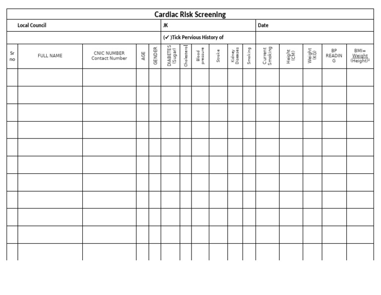 Cardiac Risk Assessment Form | PDF | Cardiovascular System | Human ...
