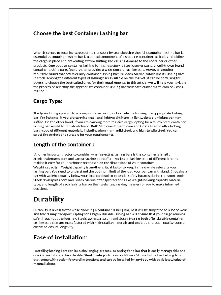 Selecting the Right Container Lashing Bar | PDF | Cargo