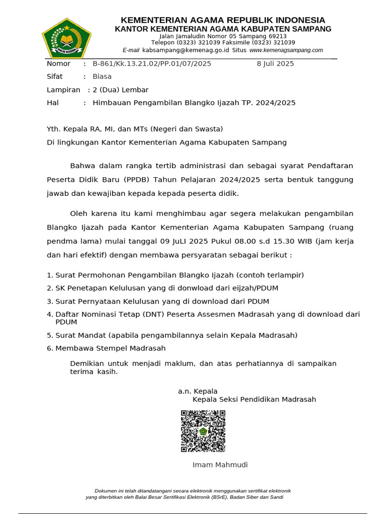 20250708183513himbauan Pengambilan Blangko Ijazah TP. 2024 - 2025 | PDF