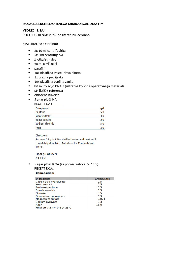 Izolacija Ekstremofilnega Mikroorganizma HM | PDF