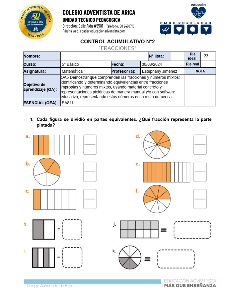Control Fracciones 5to | PDF