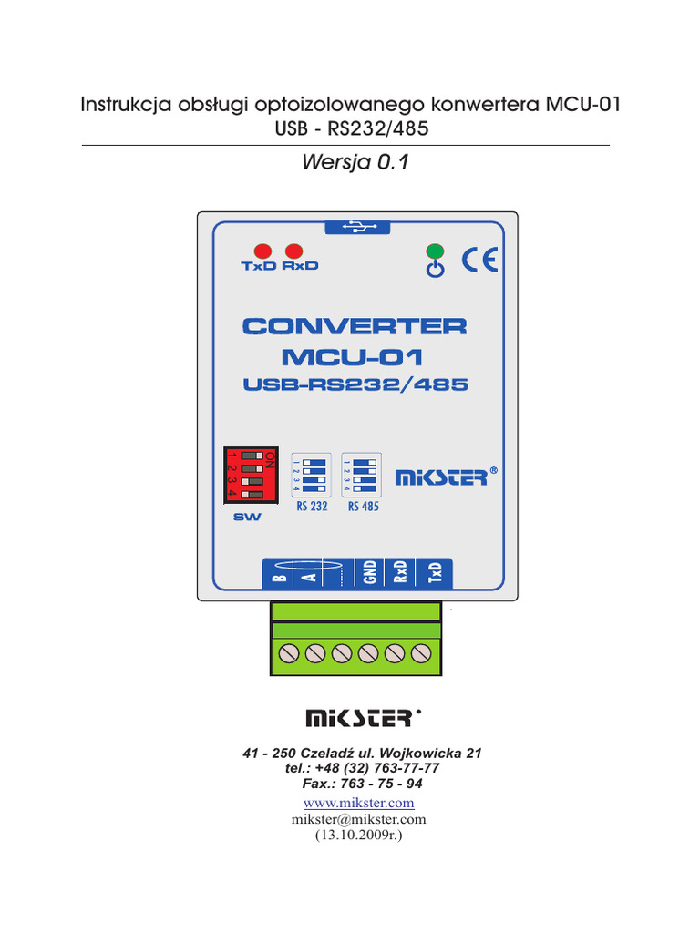 INSTRUKCJA Konwertera Usb_rs485 MCU-01 | PDF