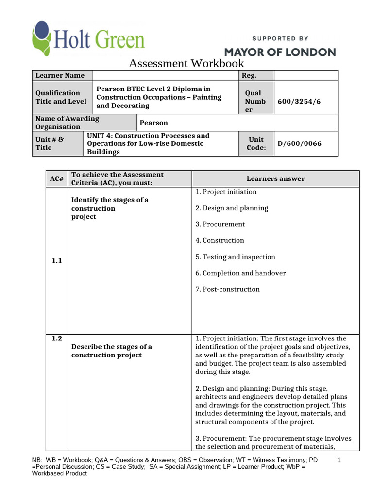 Unit 4 Construction Processes and Operations For Low-Rise Domestic Buildings Real X | PDF ...
