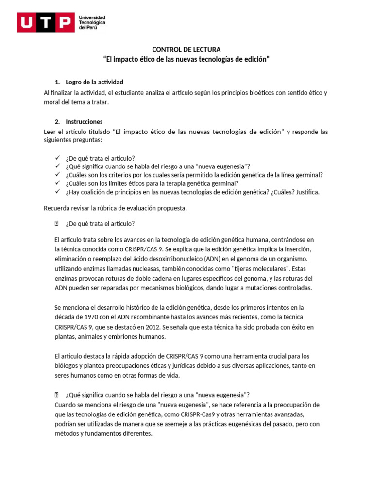 Control de Lectura | PDF | Adn | Ciencias de la vida