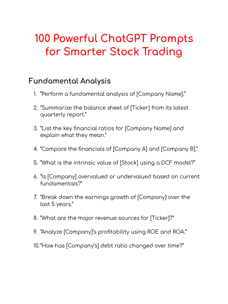 ChatGPT Prompts for Stock Trading | PDF | Stock Market | Stocks