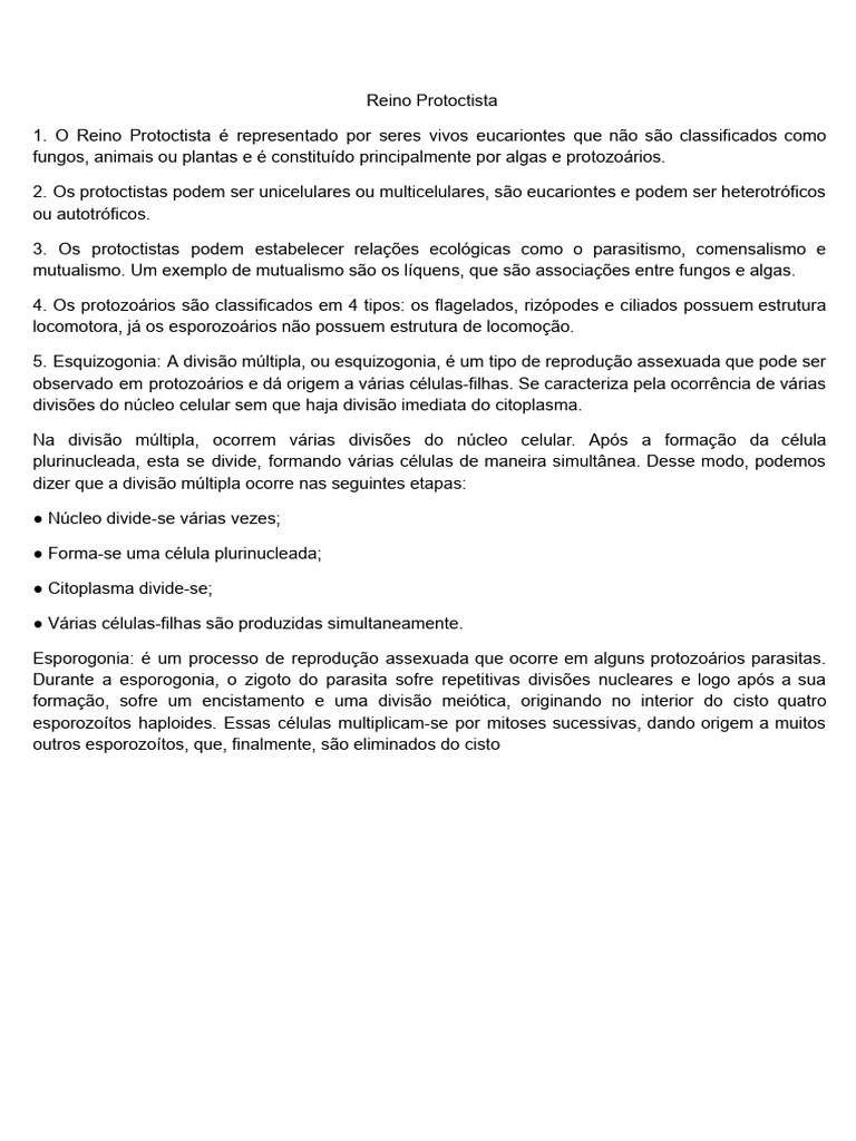 Reino Protoctista | PDF