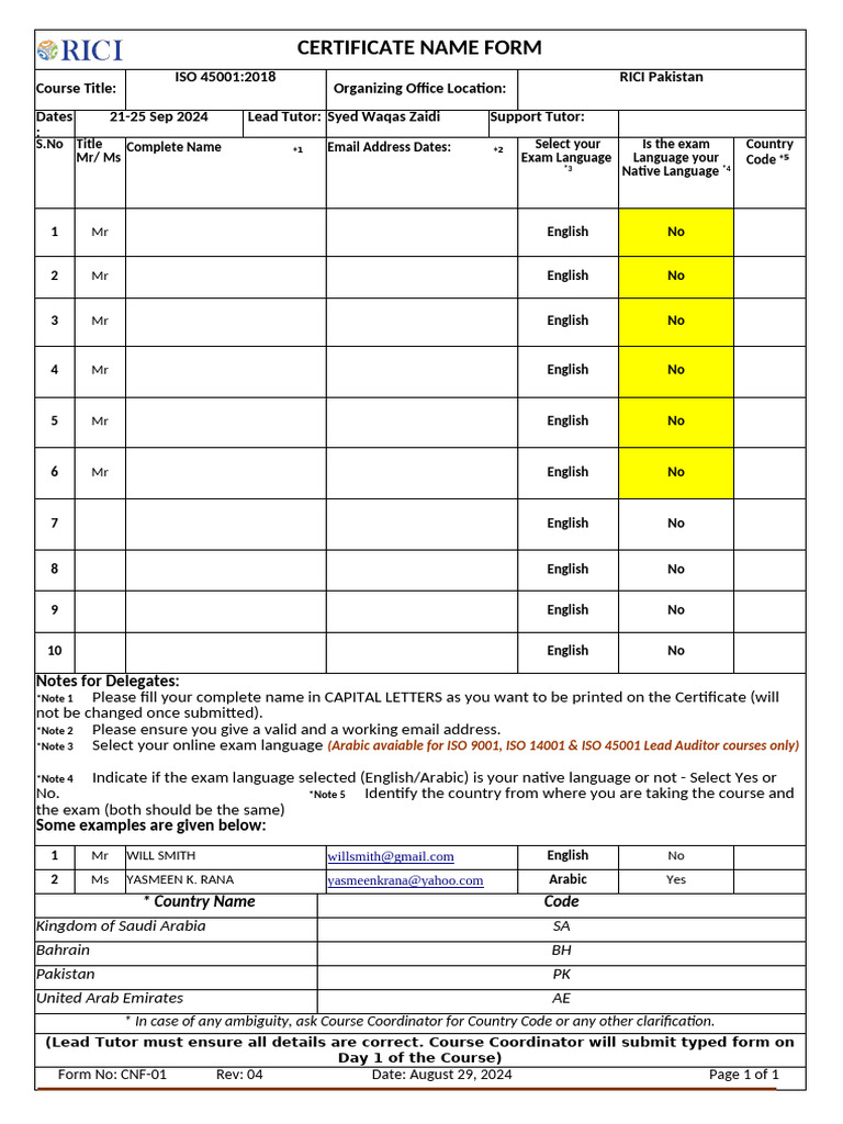 CNF-01 Certificate Name Form Rev 04 29 Aug 24 | PDF