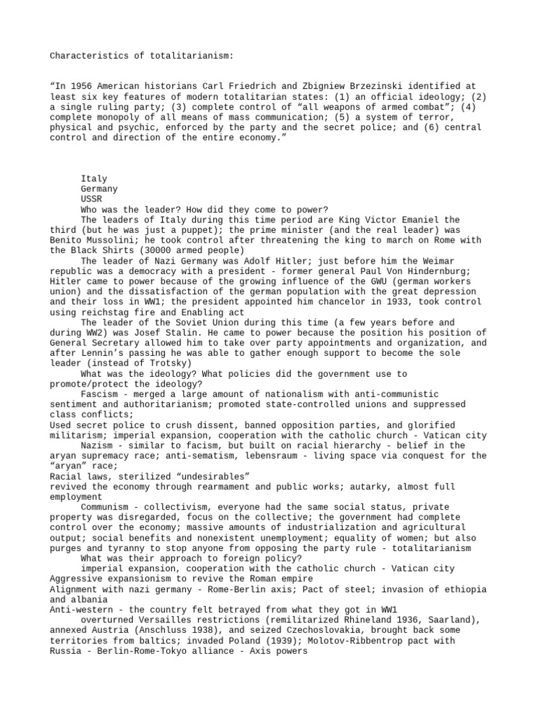 Totalitarianism Guided Notes | PDF | Nazi Germany | Fascism